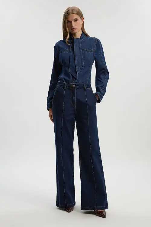 Karen Millen Denim Pussybow Blouse