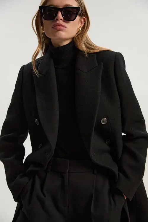 Karen Millen Double-breasted Tailored Midi Coat - Black