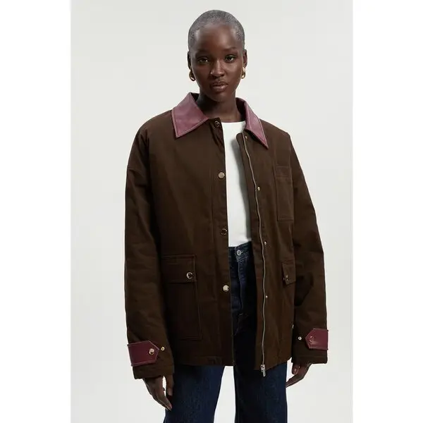 Karen Millen Quilted Barn Jacket With Contrast Collar