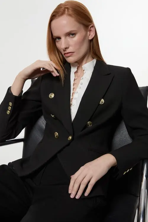 Karen Millen Tailored Button Military Blazer - Black