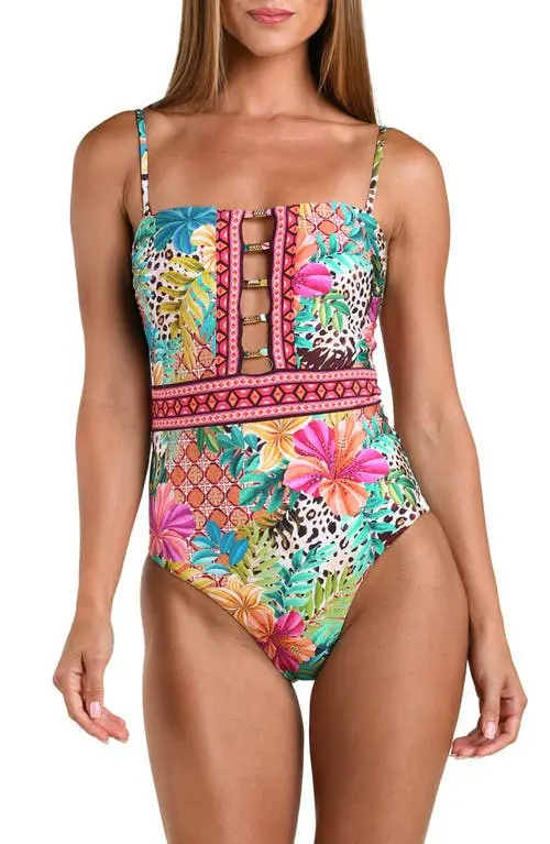 SUNSHINE 79 Paradise Heat Jewel Cutout One-piece Swimsuit - Blue Multi