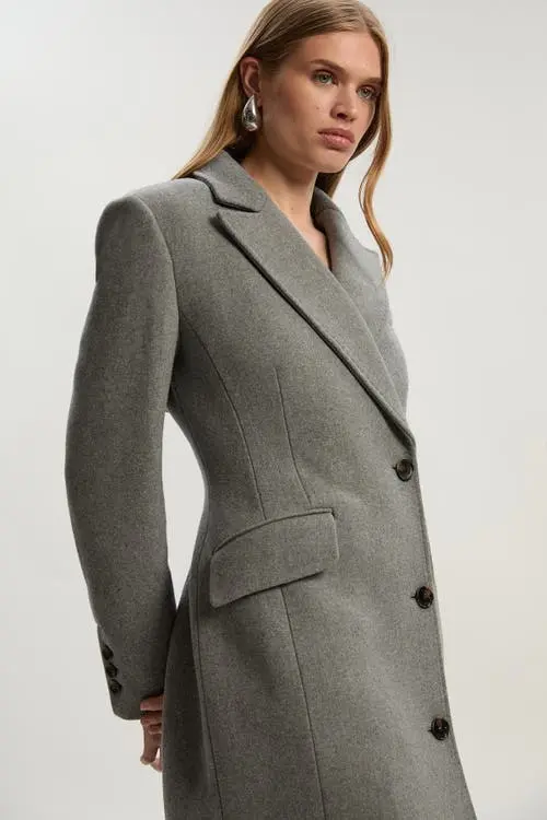Karen Millen Wool Blend Tailored Maxi Coat - Grey Marl