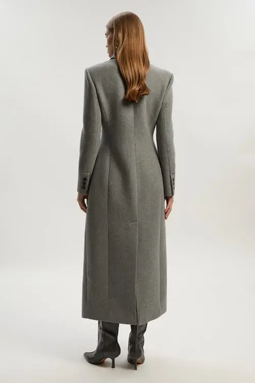 Karen Millen Wool Blend Tailored Maxi Coat - Grey Marl