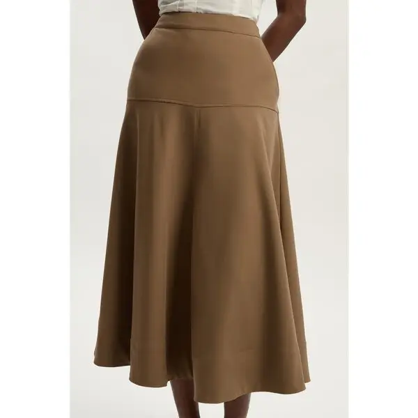 Karen Millen Viscose Blend Tailored Full Skirt - Camel