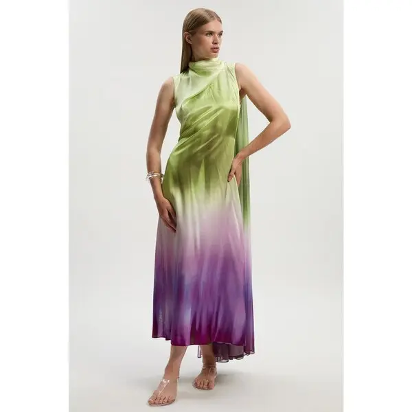 Karen Millen Ombre Satin Cape Midi Dress - Multi