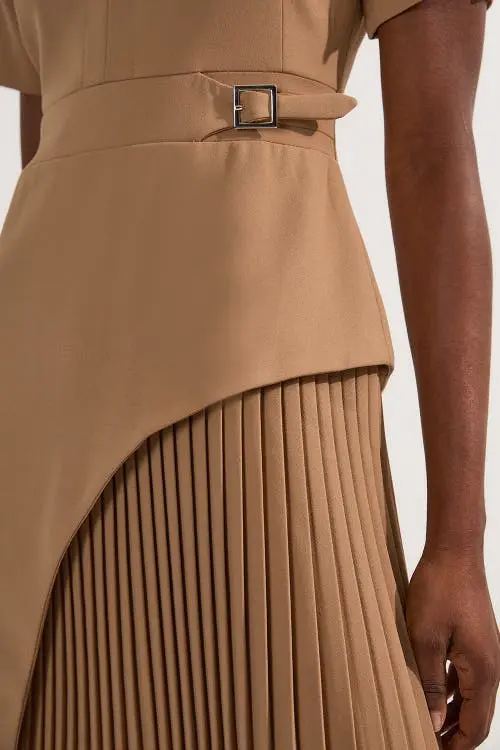 Karen Millen Military Pleat Mini Dress - Camel