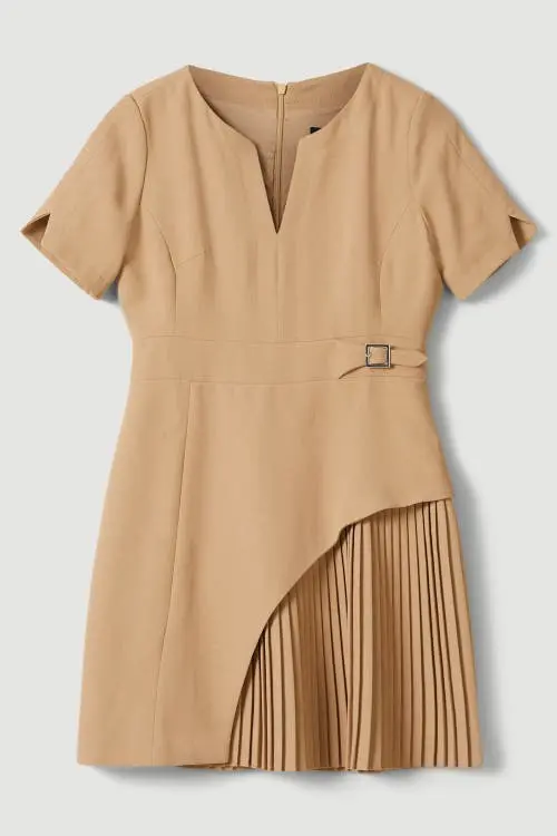 Karen Millen Military Pleat Mini Dress - Camel