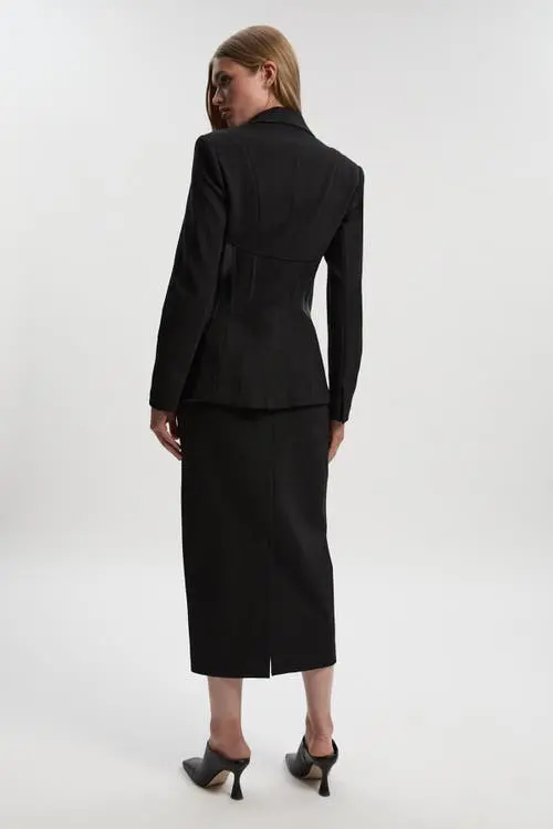Karen Millen Ponte Pu Pencil Midi Skirt
