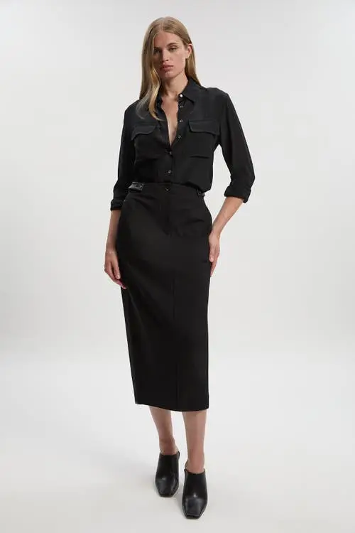 Karen Millen Ponte Pu Pencil Midi Skirt