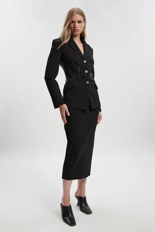 Karen Millen Ponte Pu Pencil Midi Skirt
