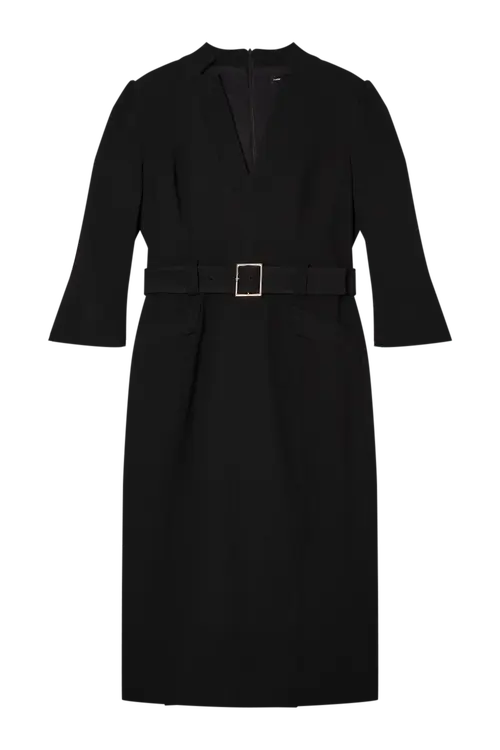 Karen Millen Belted 3/4 Sleeve Midi Dress - Black