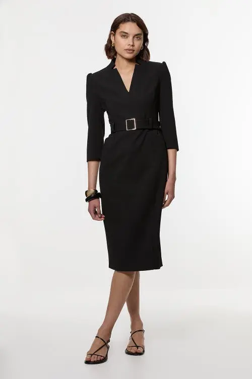 Karen Millen Belted 3/4 Sleeve Midi Dress - Black