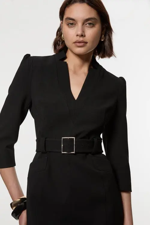 Karen Millen Belted 3/4 Sleeve Midi Dress - Black