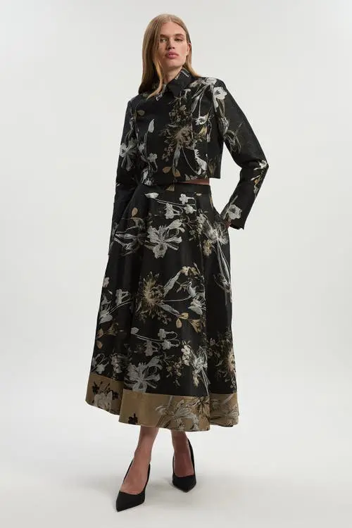 Karen Millen Floral Jacquard Tailored Midi Skirt