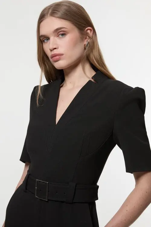 Karen Millen Structured Crepe Belted Jumpsuit