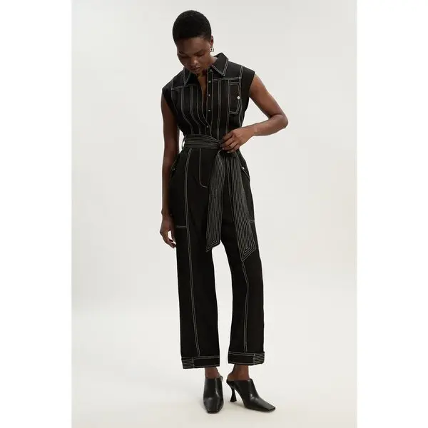Karen Millen Linen Woven Jumpsuit - Black