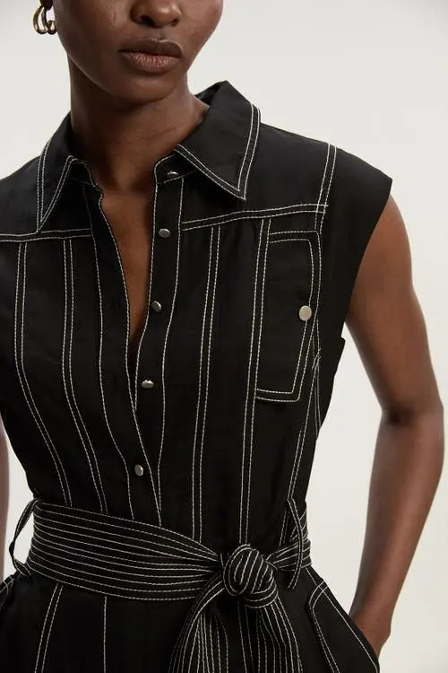 Karen Millen Sleeveless Belted Linen Twill Jumpsuit