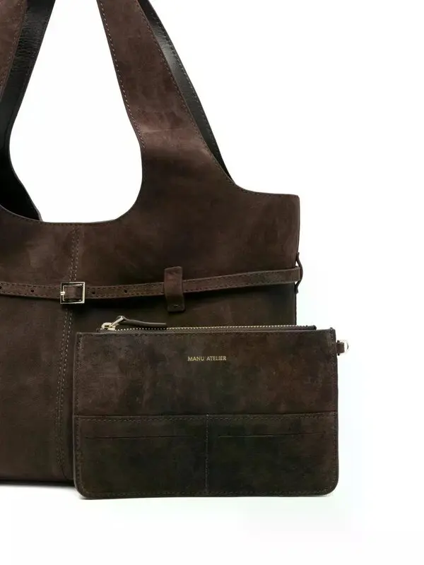 Manu Atelier Buckle-detail Suede Tote - Brown