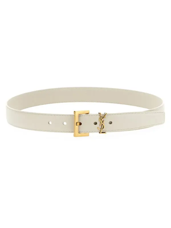 Saint Laurent Monogram Leather Belt - Beige