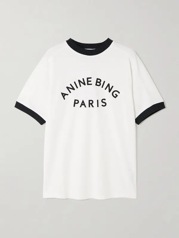 ANINE BING Jaylin Appliquéd Cotton-jersey T-shirt