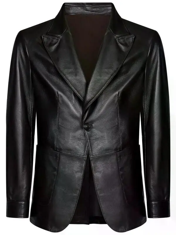 FRANZESE COLLECTION Single-breasted Leather Blazer - Brown
