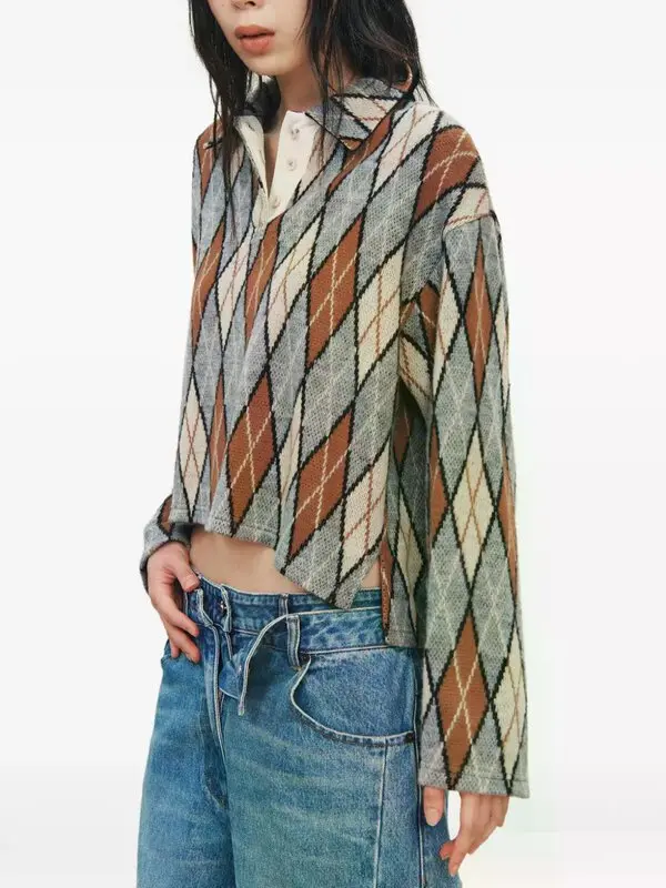 STUDIO TOMBOY Argyle-patterned Polo Top - Grey