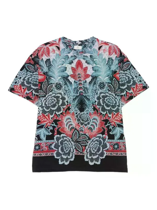 Etro Floral-print T-shirt - Blue