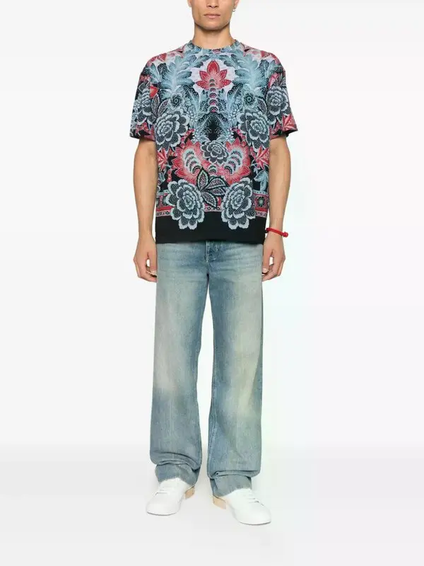 Etro Floral-print T-shirt - Blue