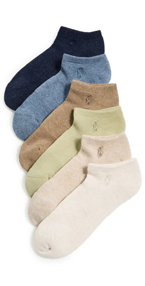 Polo Ralph Lauren Low Cut Half Cushion Socks 6 Pack - Oatmeal Heather Assorted