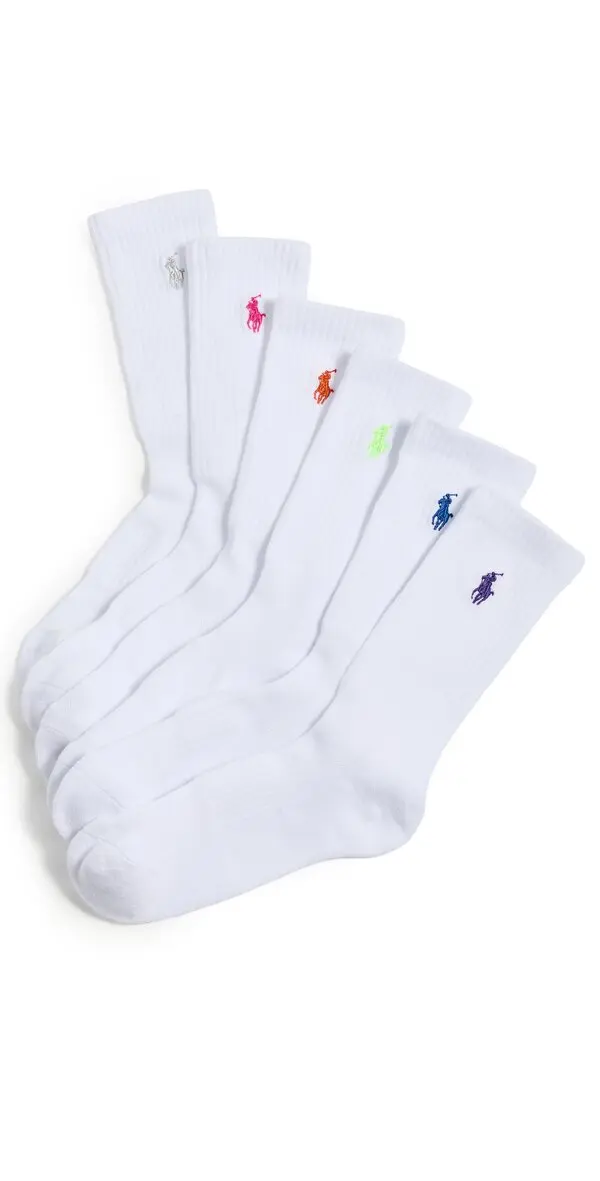 Polo Ralph Lauren Crew Sport Socks 6-pack - White Assorted Bright Pony