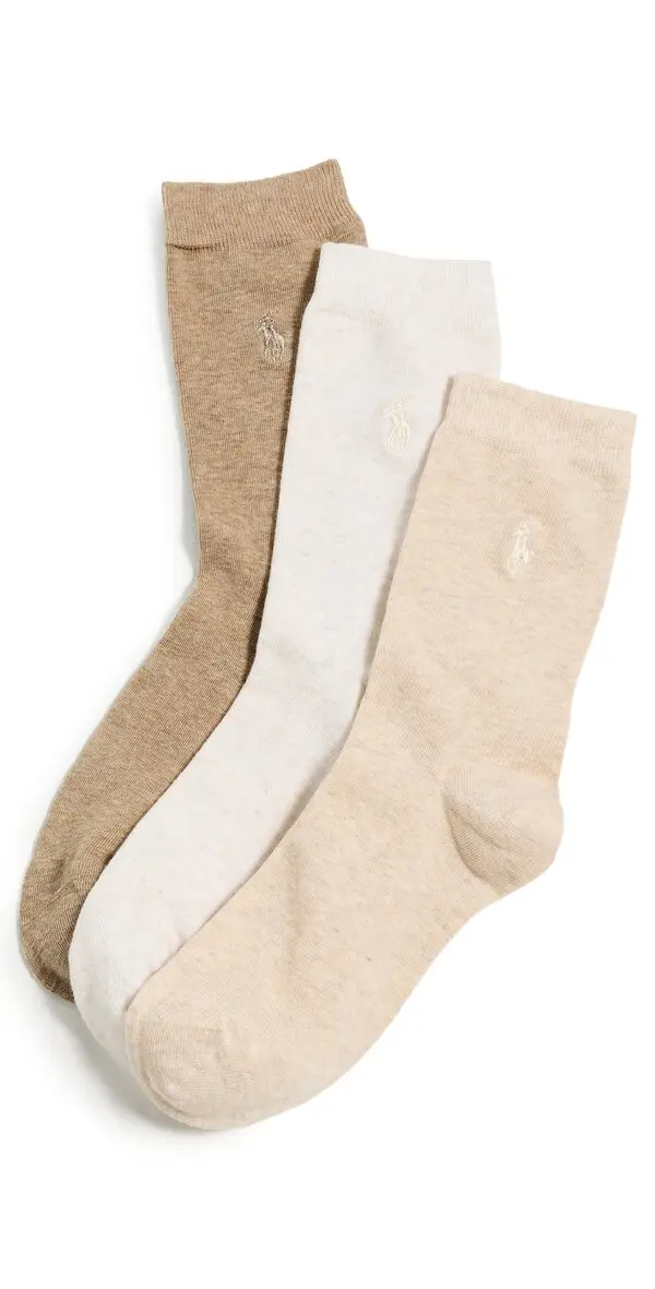 Ralph Lauren Classic Flat Knit Socks 3-pack - Oatmeal Heather Assorted