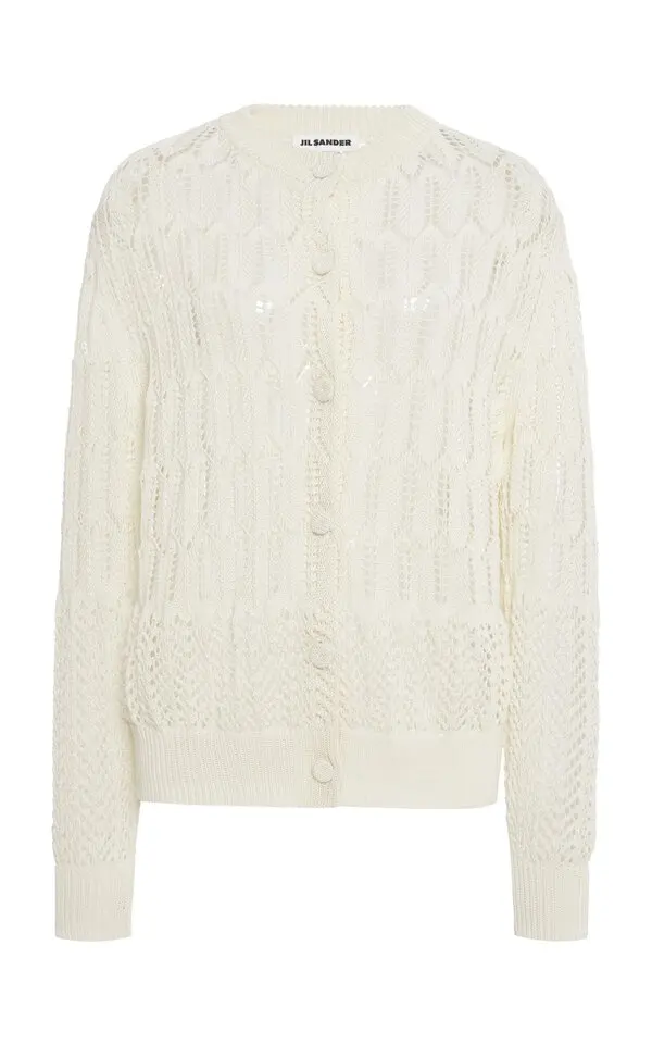 JIL SANDER Cotton Crochet Knit Cardigan
