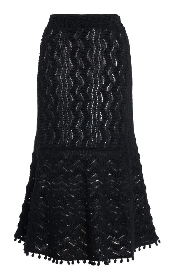 JIL SANDER Cotton Crochet Midi Skirt - Black