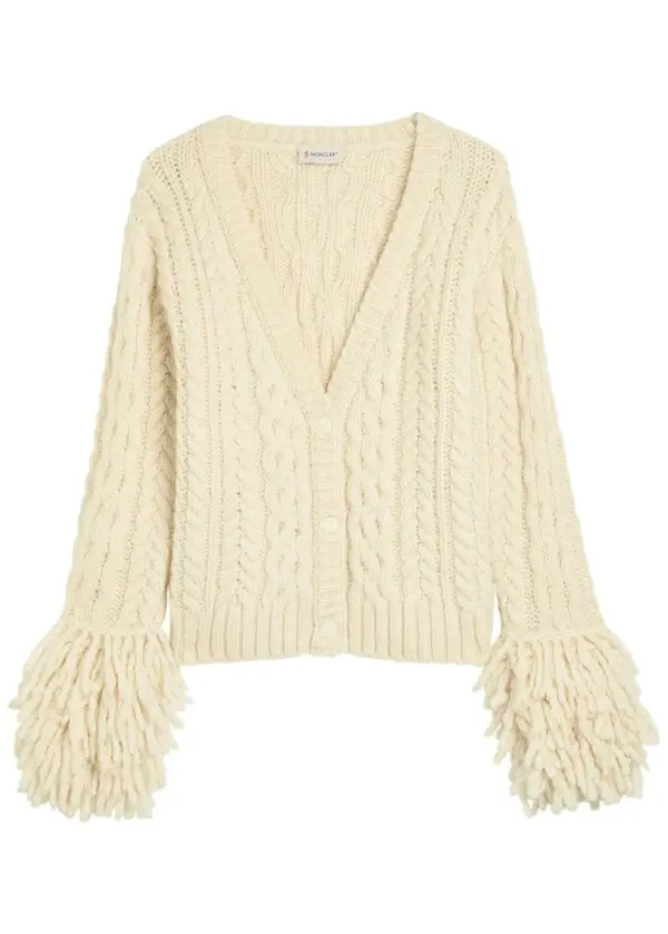 Moncler Wool-blend Cardigan With Fringed Details