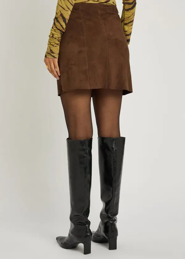 Rixo Suede Mini Skirt With Horsebit Embellishment - Brown
