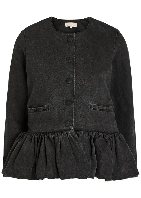 LIBEROWE Peplum Denim Jacket - Black