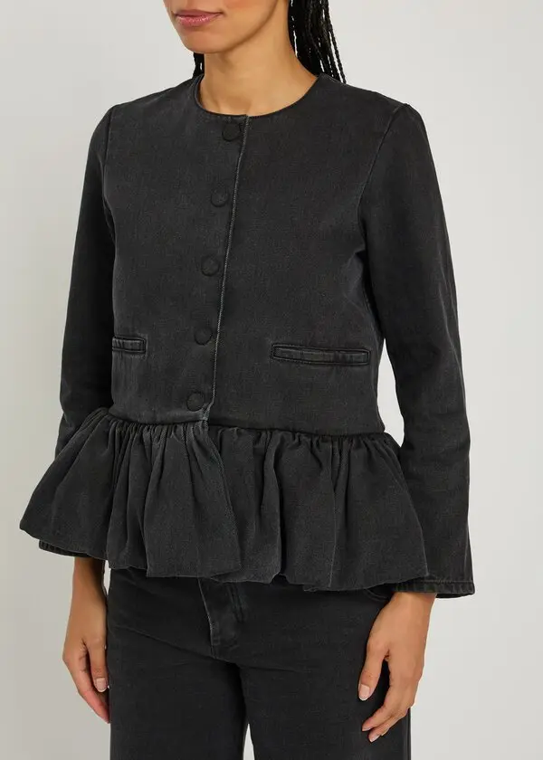 LIBEROWE Peplum Denim Jacket - Black