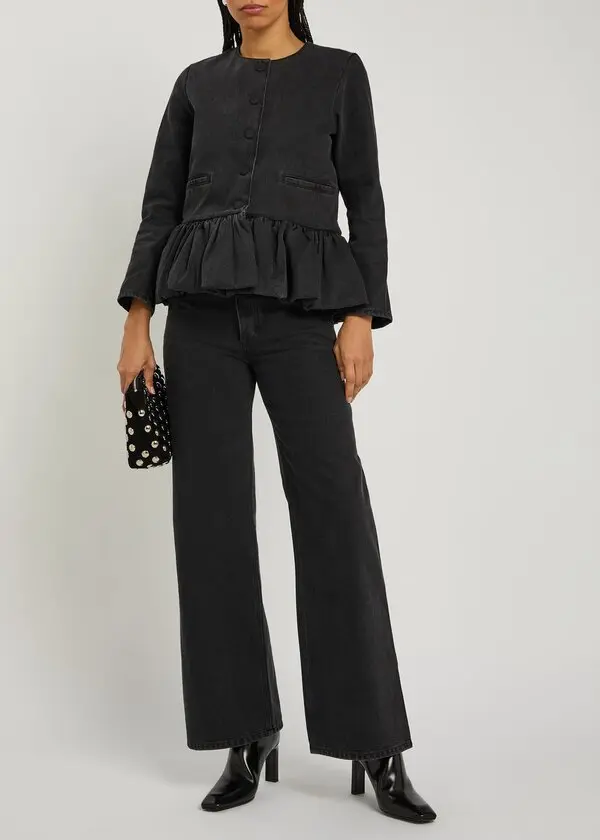 LIBEROWE Peplum Denim Jacket - Black