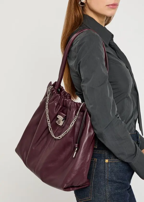 Marc Jacobs Leather Tote Bag With Chain Embellishment - Plum