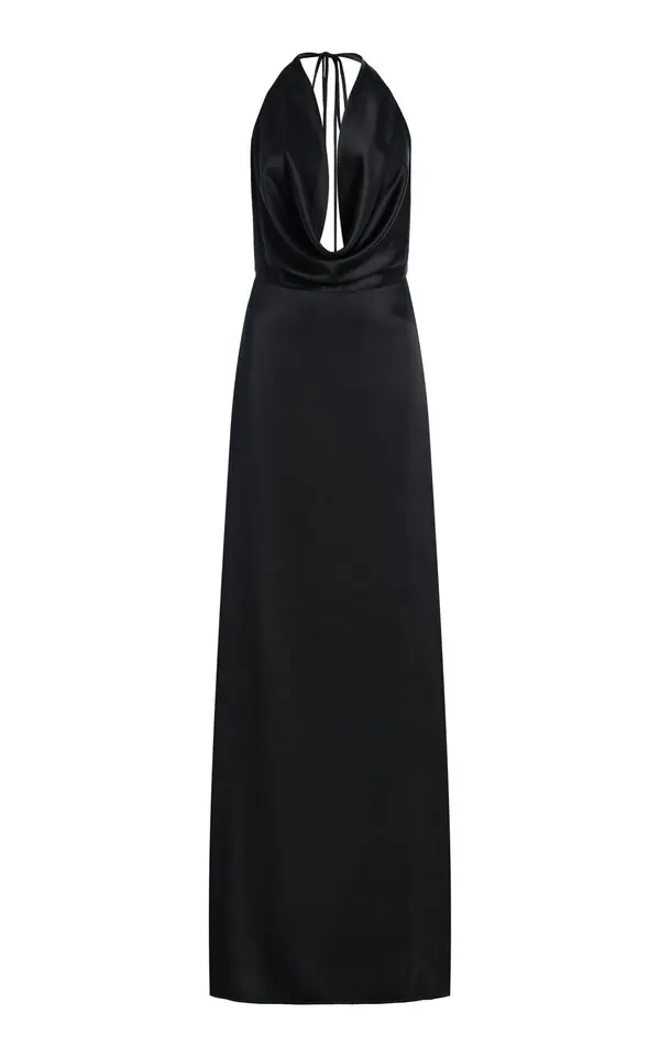 Eterne Stretch-silk Satin Maxi Halter Dress - Black