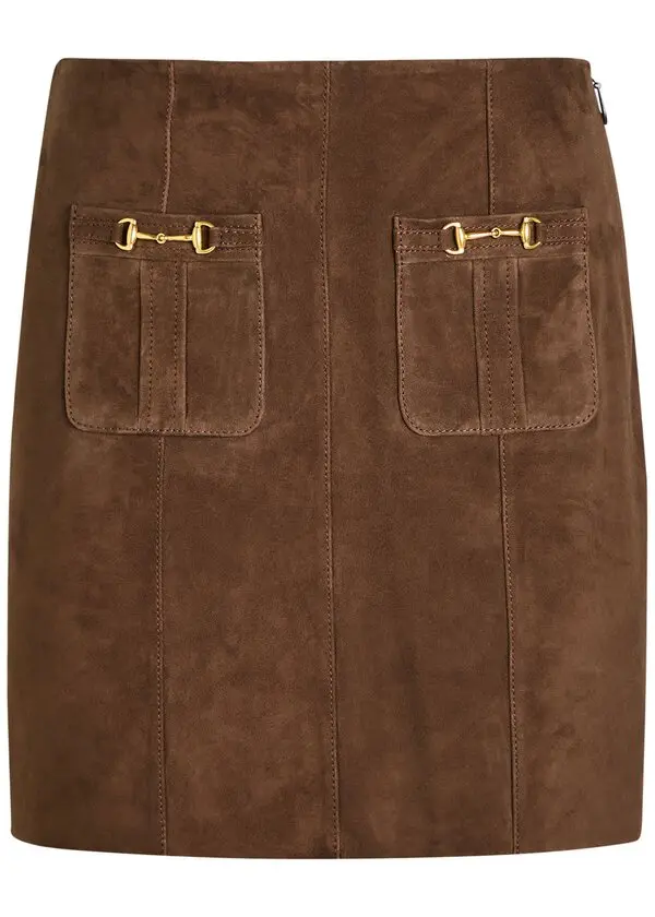 Rixo Wiley Horsebit-embellished Suede Mini Skirt - Brown