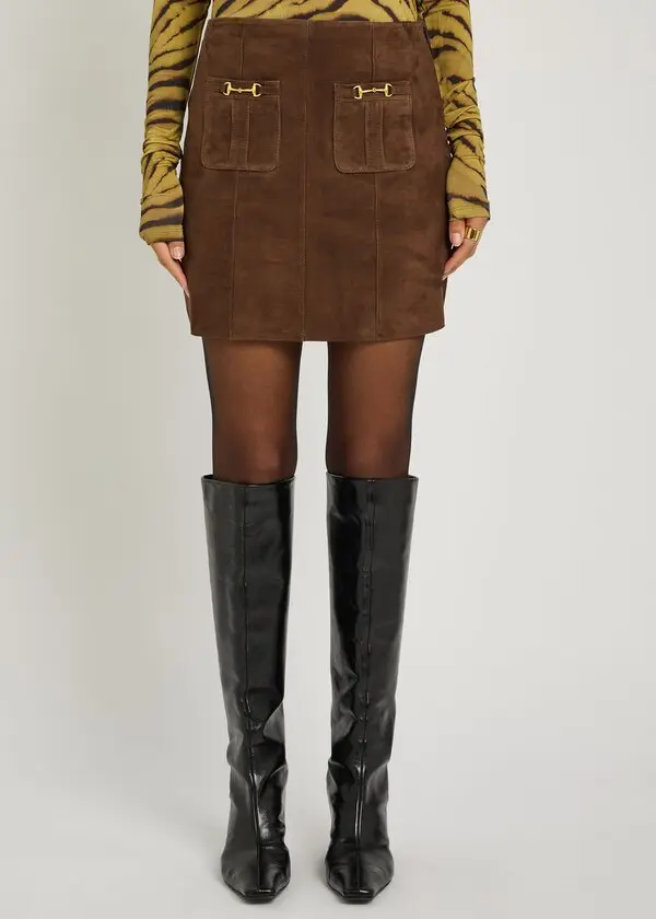 Rixo Wiley Horsebit-embellished Suede Mini Skirt - Brown