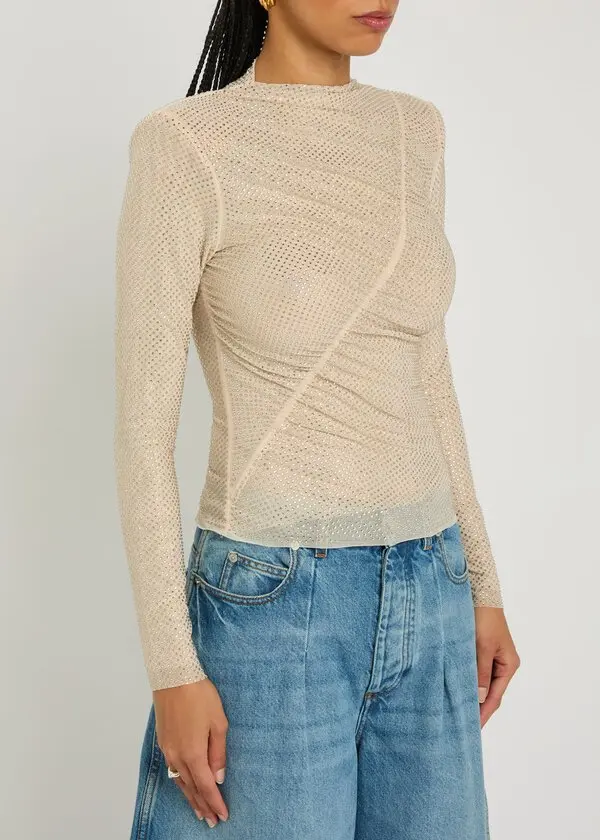 SELF-PORTRAIT Crystal-embellished Mesh Top