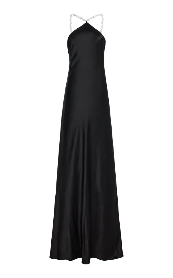 Staud Cadence Beaded Maxi Slip Dress - Black
