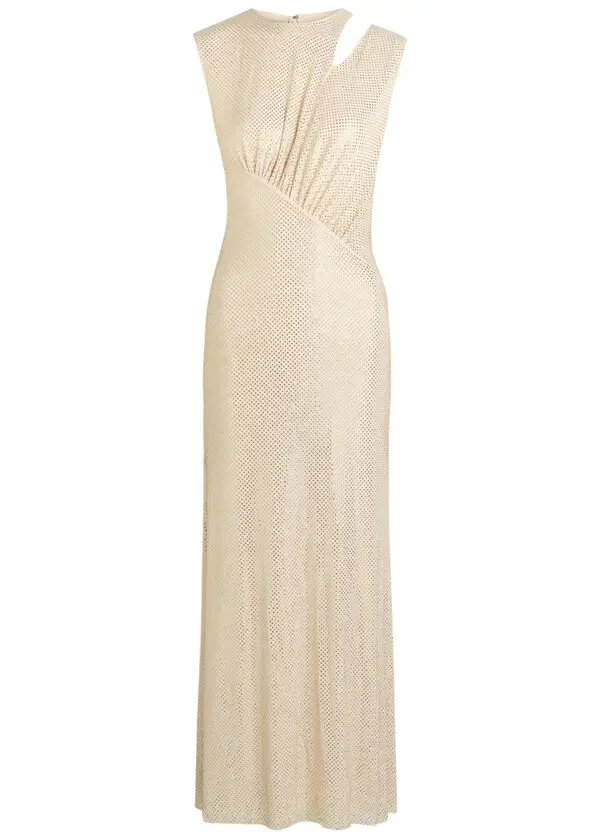 SELF-PORTRAIT Crystal-embellished Mesh Midi Dress - Ivory