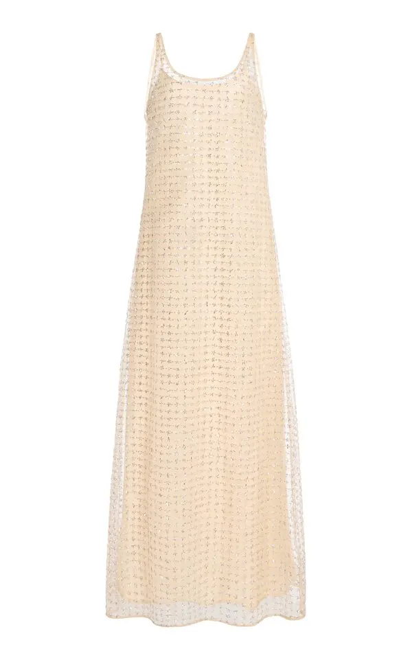 Staud Aurielle Beaded Tulle Maxi Dress - Ivory