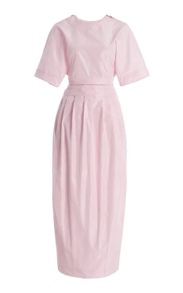 Staud Michelina Pleated Shell Midi Dress - Pink