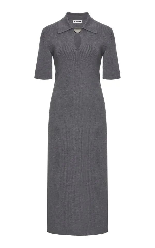 JIL SANDER Virgin Wool Polo Dress - Grey