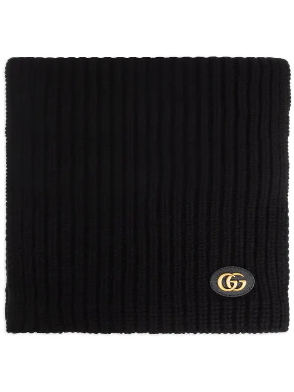 Gucci Cashmere And Wool Scarf With Gg Tag - Black
