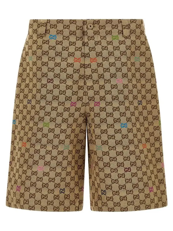 Gucci Fil Coupé Gg Bermuda Shorts - Beige